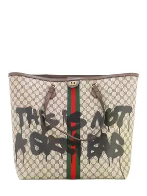 Balenciaga X Gucci The Hacker Project Graffiti Bb Coated Canvas Large Tote Bag - Brown