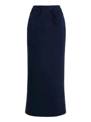 GEMY MAALOUF Navy Crepe Draped Midi Skirt - Blue