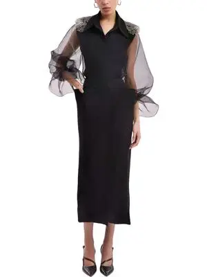 GEMY MAALOUF Embellished Sheer Puff-sleeve Top - Black