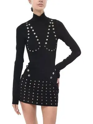 Off-White Eyelet-embellished Knit Mini Dress - Black