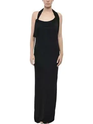 Saint Laurent Halterneck Open-back Maxi Dress With Cowl Neck - Black