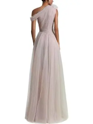 GEMY MAALOUF One-shoulder Floral Appliqué Tulle Gown - Pink