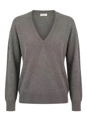 Brunello Cucinelli Cashmere V-neck Sweater - Grey