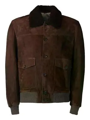 Eleventy Shearling-collar Suede Bomber Jacket - Brown