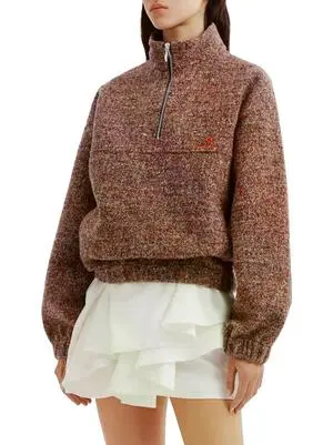 SHUSHU/TONG Half-zip Marled Sweater - Brown