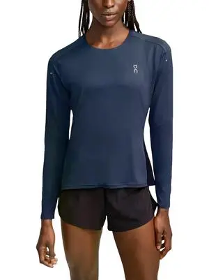 On Long Sleeve T-shirt With Mesh Paneling And Logo Print - Blue