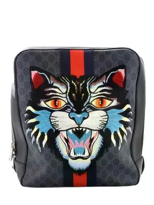 Gucci Gg Coated Canvas Applique Medium Backpack - Black