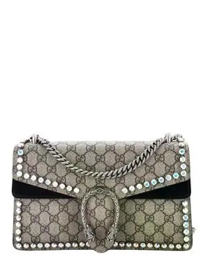 Gucci Dionysus Gg Coated Canvas Small Shoulder Bag With Crystal Embellishments - Brown