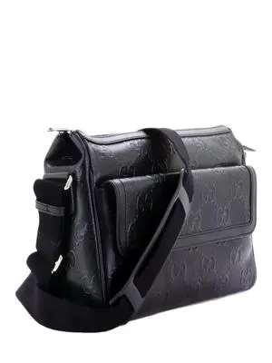 Gucci Gg Embossed Perforated Leather Messenger Bag - Black