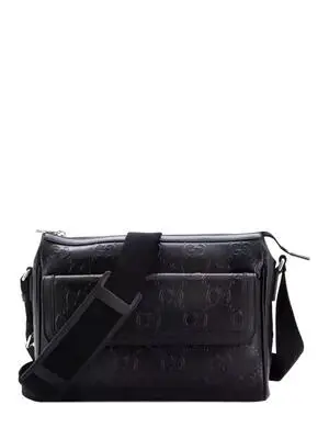 Gucci Gg Embossed Perforated Leather Messenger Bag - Black