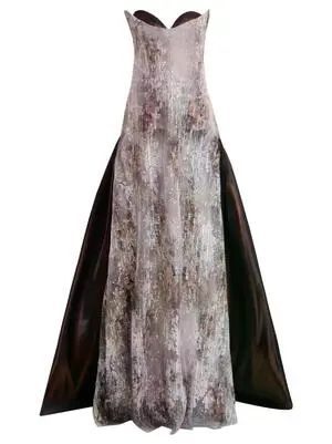 GEMY MAALOUF Strapless Sculpted-neck Abstract Print Gown - Neutrals