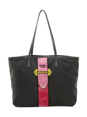 Prada Tessuto Velvet Embroidery Trompe L'oeil Tote Bag - Black