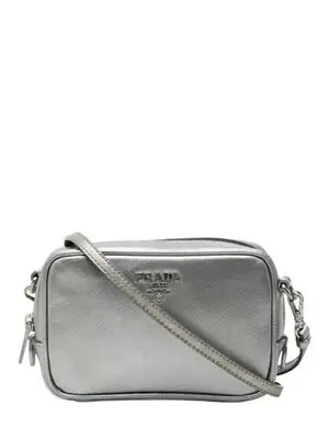 Prada Prada Metallic Saffiano Lux Camera Crossbody Bag Silver