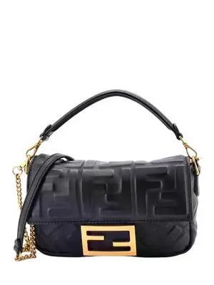 FENDI Fendi Baguette NM Bag Zucca Embossed Leather Mini Crossbody Bag