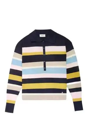 OTTOD'AME Striped Long-sleeve Polo Shirt - Blue