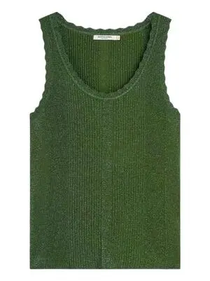 Scotch & Soda Ribbed-knit Scalloped-edge Sleeveless Top - Green