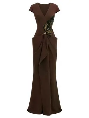 GEMY MAALOUF Embellished Draped Maxi Dress - Brown