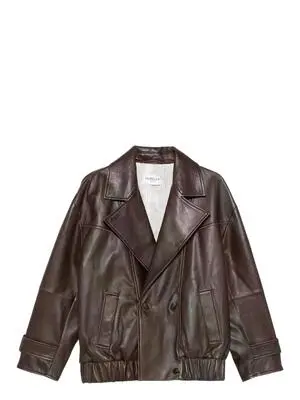 Marella Double-breasted Leather Jacket - Red