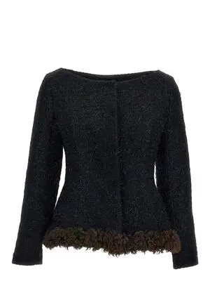 Simone Rocha Faux-fur Trimmed Tweed Jacket - Black