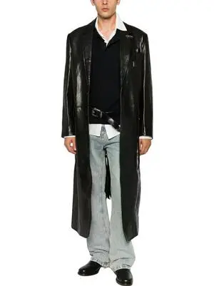 ANN DEMEULEMEESTER Leather Buttoned Coat - Black