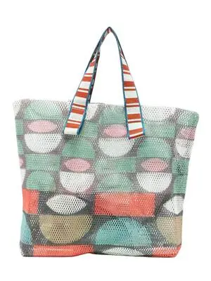 ÉPICE Geometric Print Mesh Tote Bag - Green
