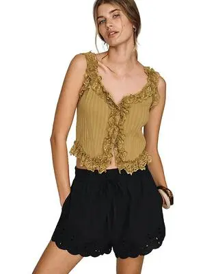 RAISONNEL Scalloped Eyelet Shorts - Black