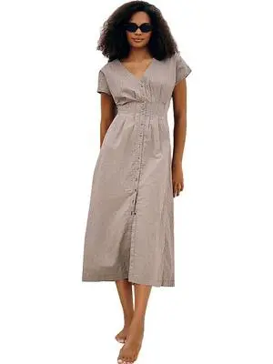 Z Supply Sanna 100% Cotton A-line Midi Dress - Brown Pattern