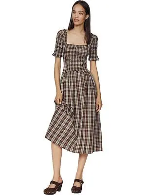 DAMSON MADDER Emmy Shirred Midi Dress - Cocoa