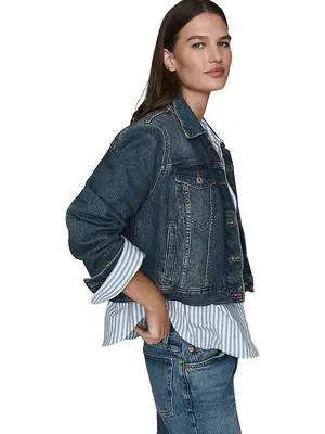 PILCRO Shrunken Denim Trucker Jacket - Medium Denim