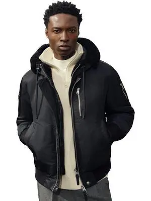 Mackage August-z Bomber Jacket With Shearling-trimmed Hood - Black