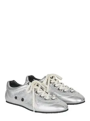 Cecilie Bahnsen Blaise Floral Stud Metallic Leather Sneakers - Silver