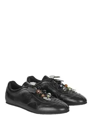 Cecilie Bahnsen Blaise Beaded Floral Leather Sneakers - Black