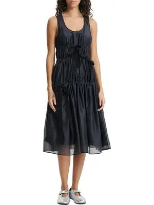 Cecilie Bahnsen Fara Hybrid Organza Gathered Midi Dress - Black