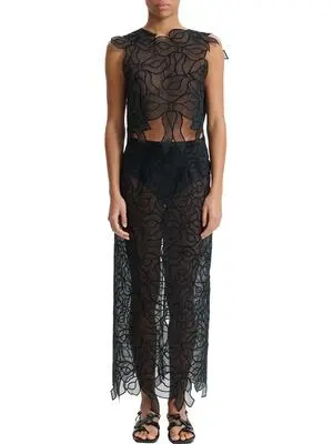 Cecilie Bahnsen Aya Sheer Organza Embroidered Bow Top - Black