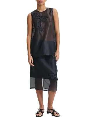 Cecilie Bahnsen Alba Sheer Embroidered Organza Sleeveless Top - Black