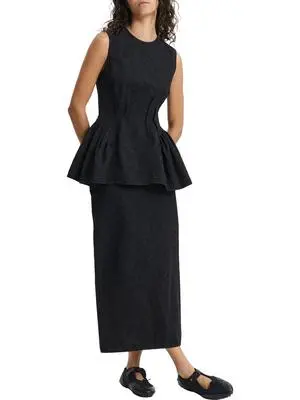 Cecilie Bahnsen Eira Matelassé Boned Peplum Top - Black