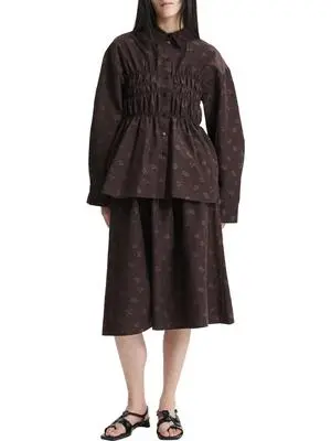 Cecilie Bahnsen Ditsy Bellis Jacquard Ruched Shirt - Brown
