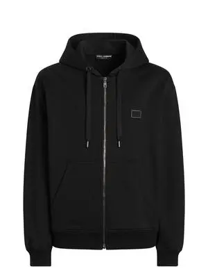 DOLCE & GABBANA Dolce & Gabbana Cotton Zip-Up Hooded Sweatshirt With Logo Plate