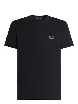 Dolce & Gabbana Cotton T-shirt With Logo Plate - Blue