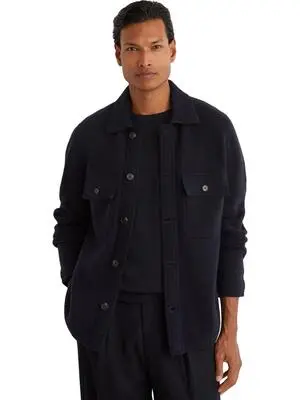 REISS Banstead Brushed Wool Button-through Relaxed Overshirt - Navy