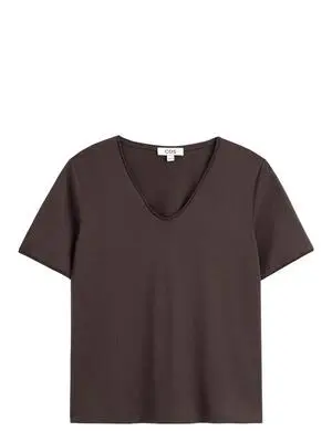 Cos COS U-Neck Lightweight Cotton T-Shirt Brown