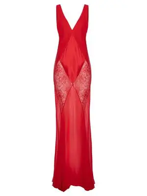 AURELIANA Alexia Silk Satin Slip Maxi Dress - Red