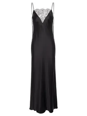 AURELIANA V-neck Lace Silk-blend Slip Maxi Dress - Black