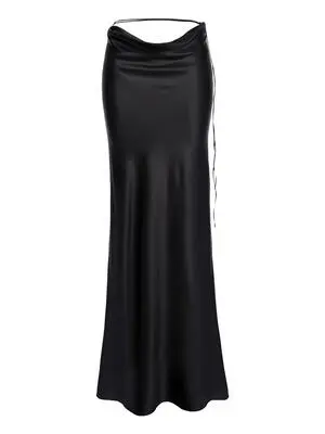 AURELIANA Draped Silk Satin Maxi Skirt - Black