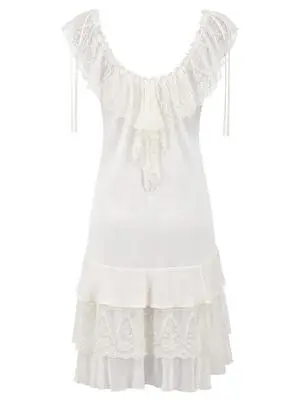 SLEEPING WITH JACQUES Annie Silk Satin Lace Mini Dress - Ivory