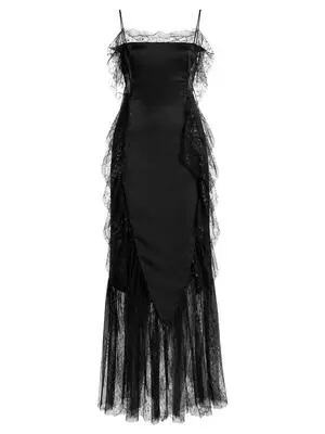 SANDRA MANSOUR Shadowplay Satin Lace Maxi Dress - Black