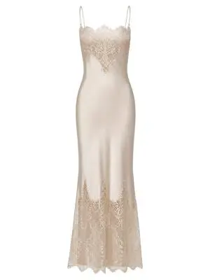 SLEEPING WITH JACQUES Nadia Silk Lace Maxi Slip Dress - Ivory
