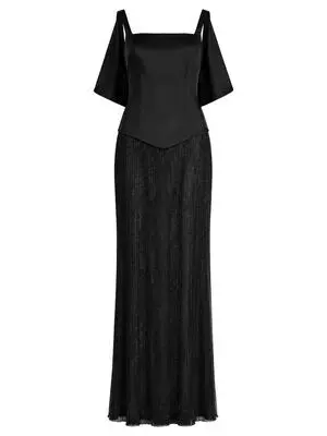 SANDRA MANSOUR After Dark Satin Tulle Maxi Dress - Black