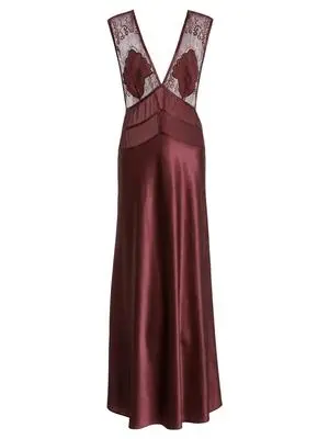 SLEEPING WITH JACQUES Pascal Silk Satin Lace Maxi Slip Dress - Brown
