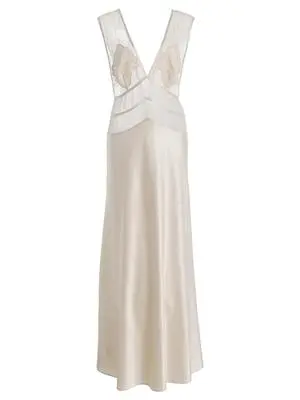 SLEEPING WITH JACQUES Pascal Silk Satin Lace Maxi Slip Dress - Ivory